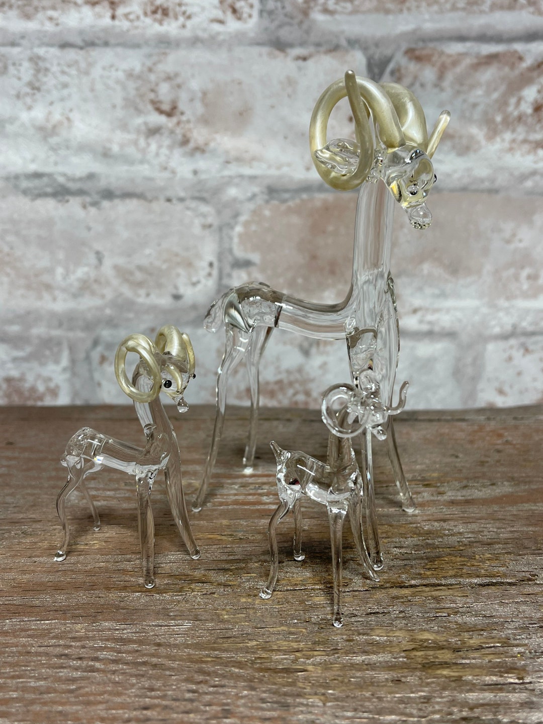 Glass Ram Family Figurines 3 Vintage Clear Glass Made in Taiwan 1970s ...
