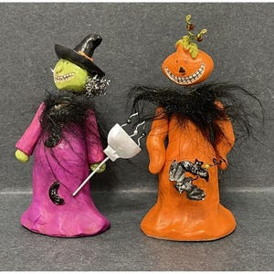 Halloween 5 Inch Bobblehead Witch and Pumpkin Set Kitschy Vintage Set ...
