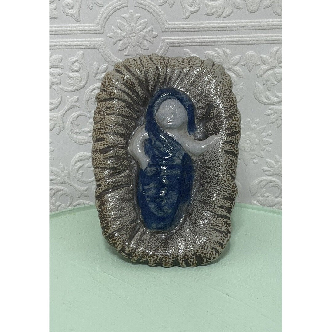 Nativity Jesus Christmas Decoration Stoneware Blue Grey Glazed Large ...