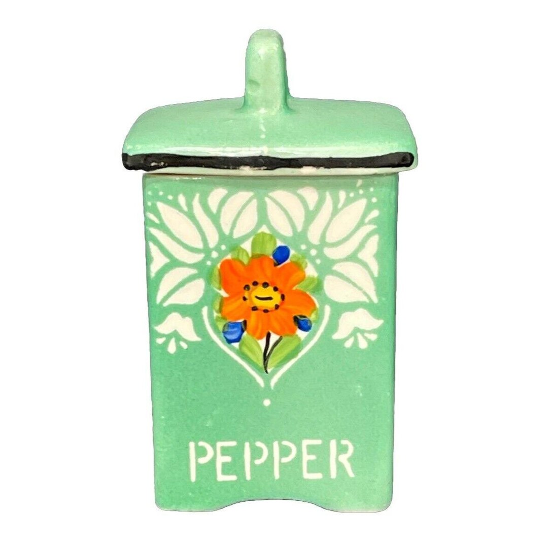Hand Painted Pepper Canister Made in Czechoslovakia 3 Inch Rare Green ...