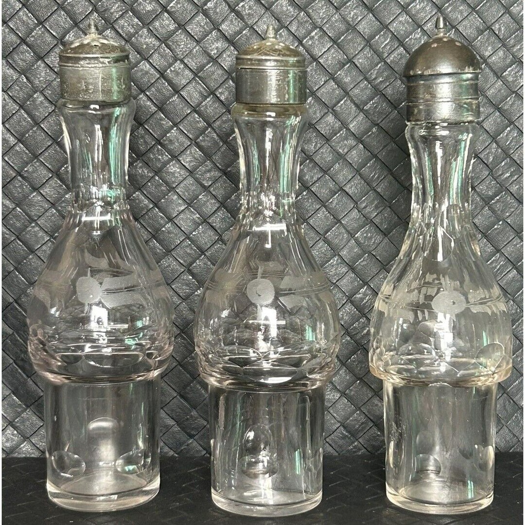 Condiment Cruet Castor Set Etched Glass Vintage Set of 3 - Etsy