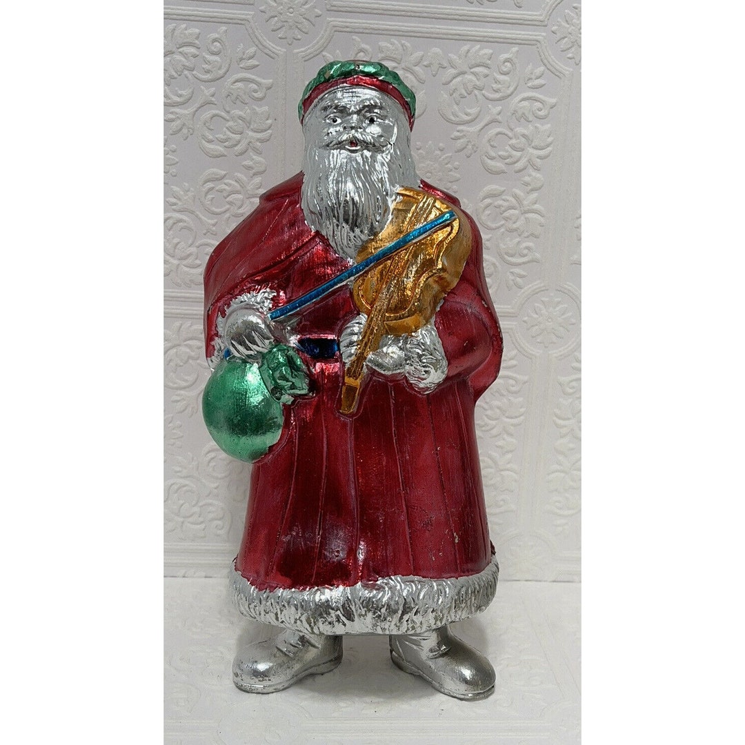 Vintage Hard Plastic Metallic SANTA CLAUS Blow Mold Santa Playing ...