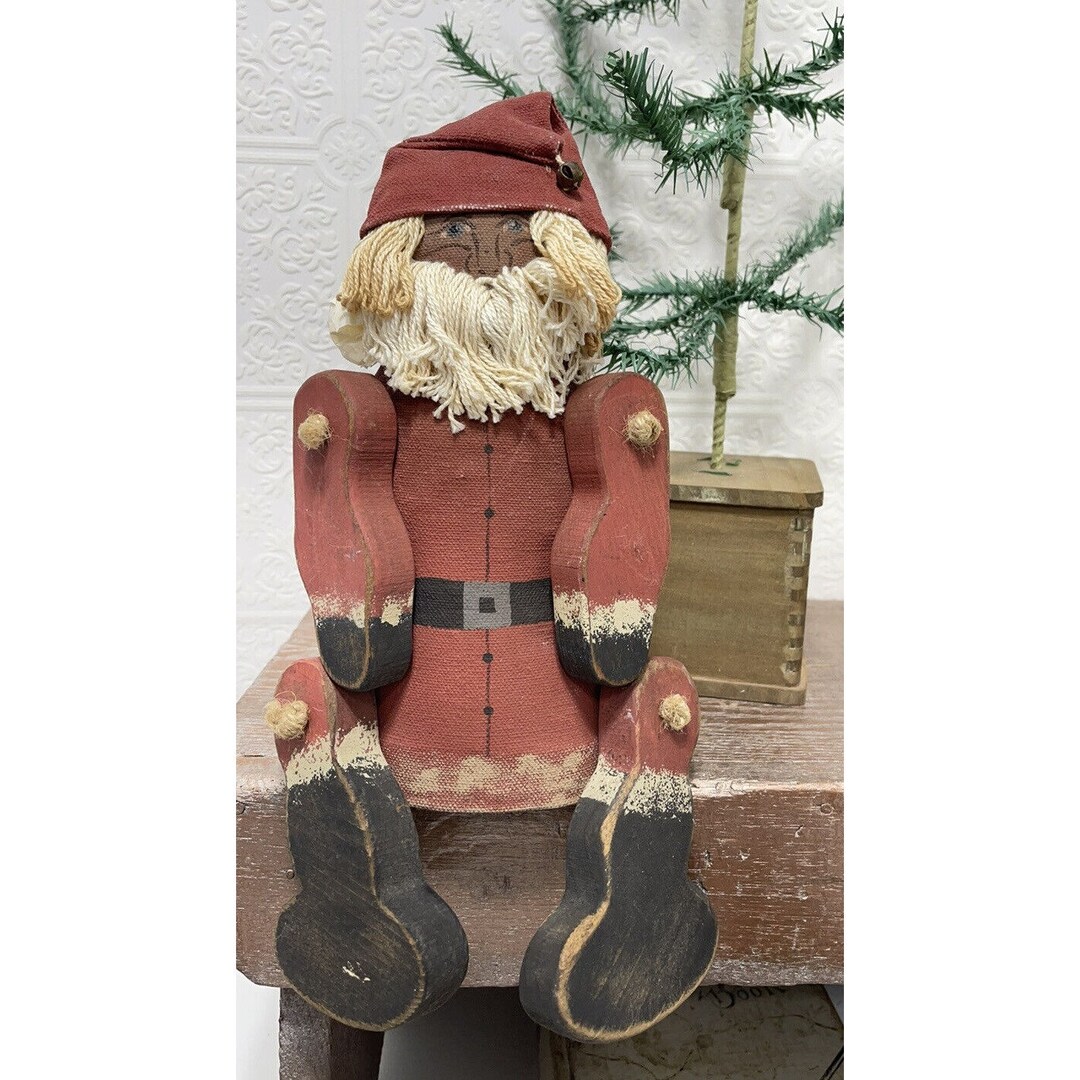 Santa Claus Shelf Sitter Primitive Folk Art Piece Hand Crafted Wood ...