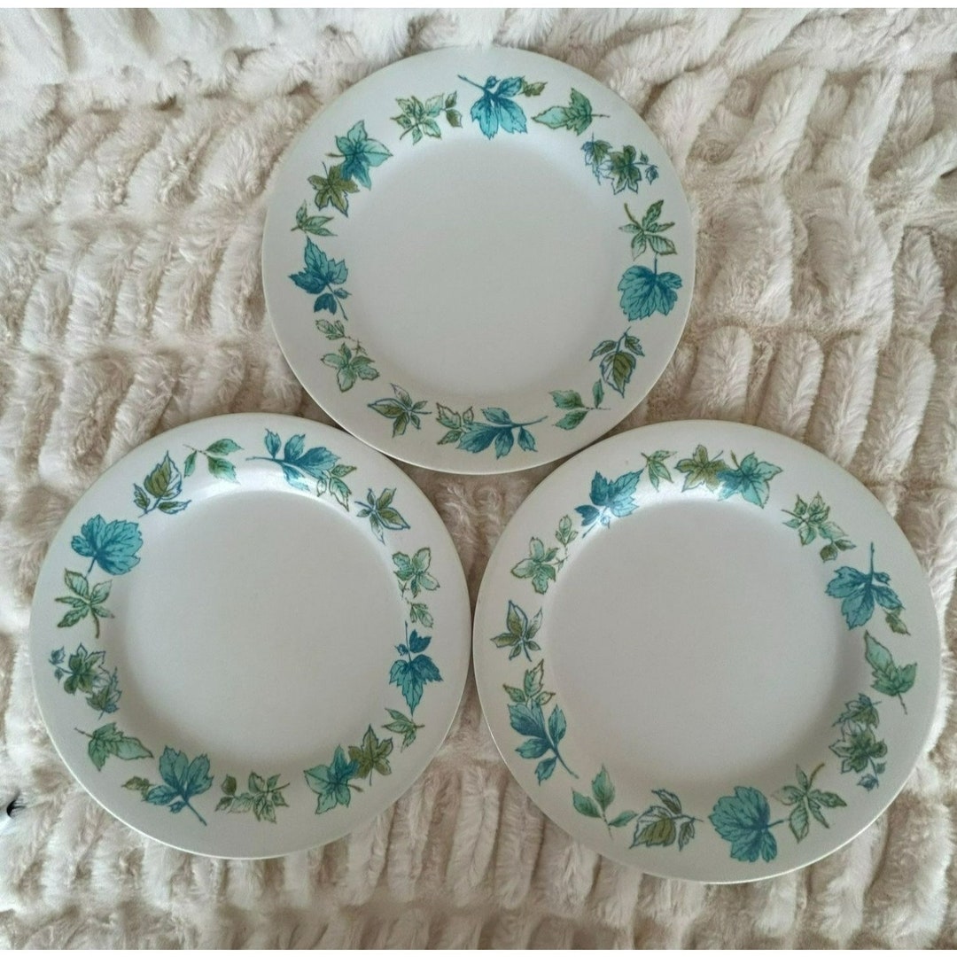 Vintage White/green Leaf Dinner Plate Set of 3 - Etsy