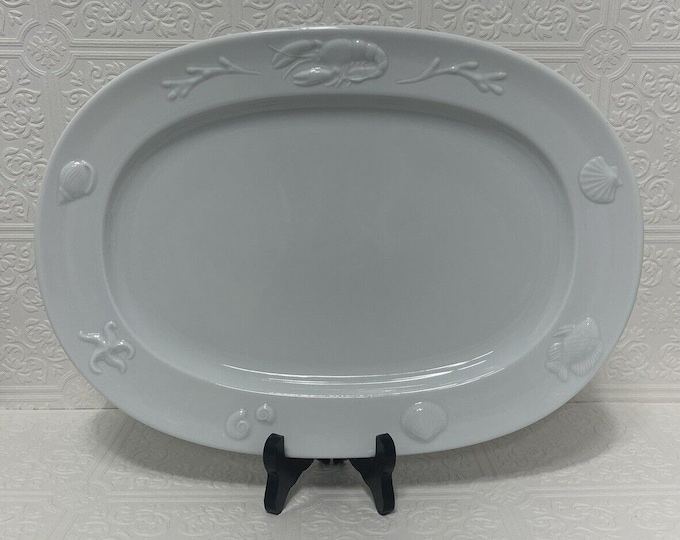 Apilco Ocean 13 in Oval Serving Platter Solid White Fish Shells Lobster ...