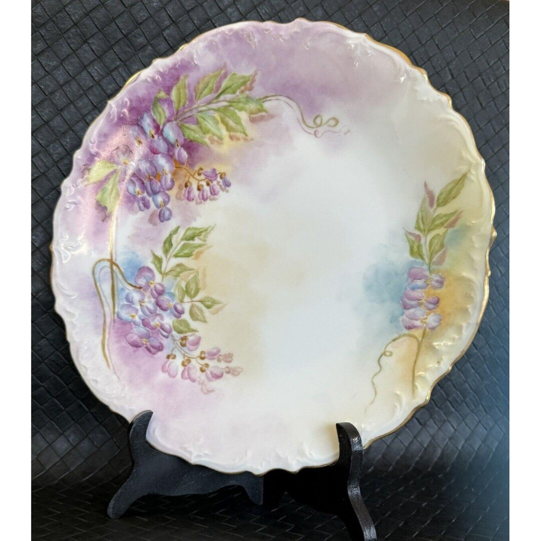 Antique 9 1/4” Salad Plate Sweet Pea Hand Painted Signed L. Hart ...