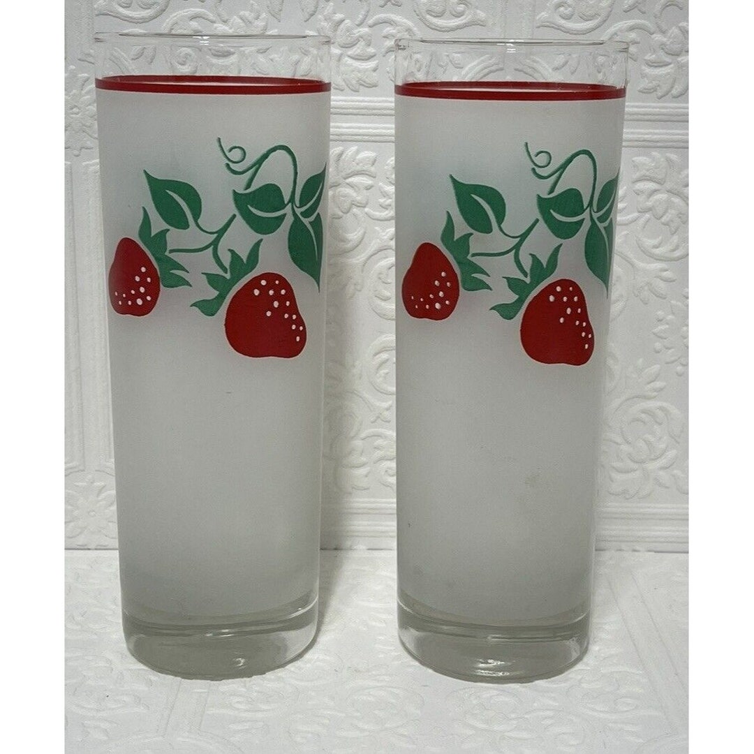 Frosted Strawberry Tom Collins Tumbler 2 Glasses France 1983 Teleflora ...