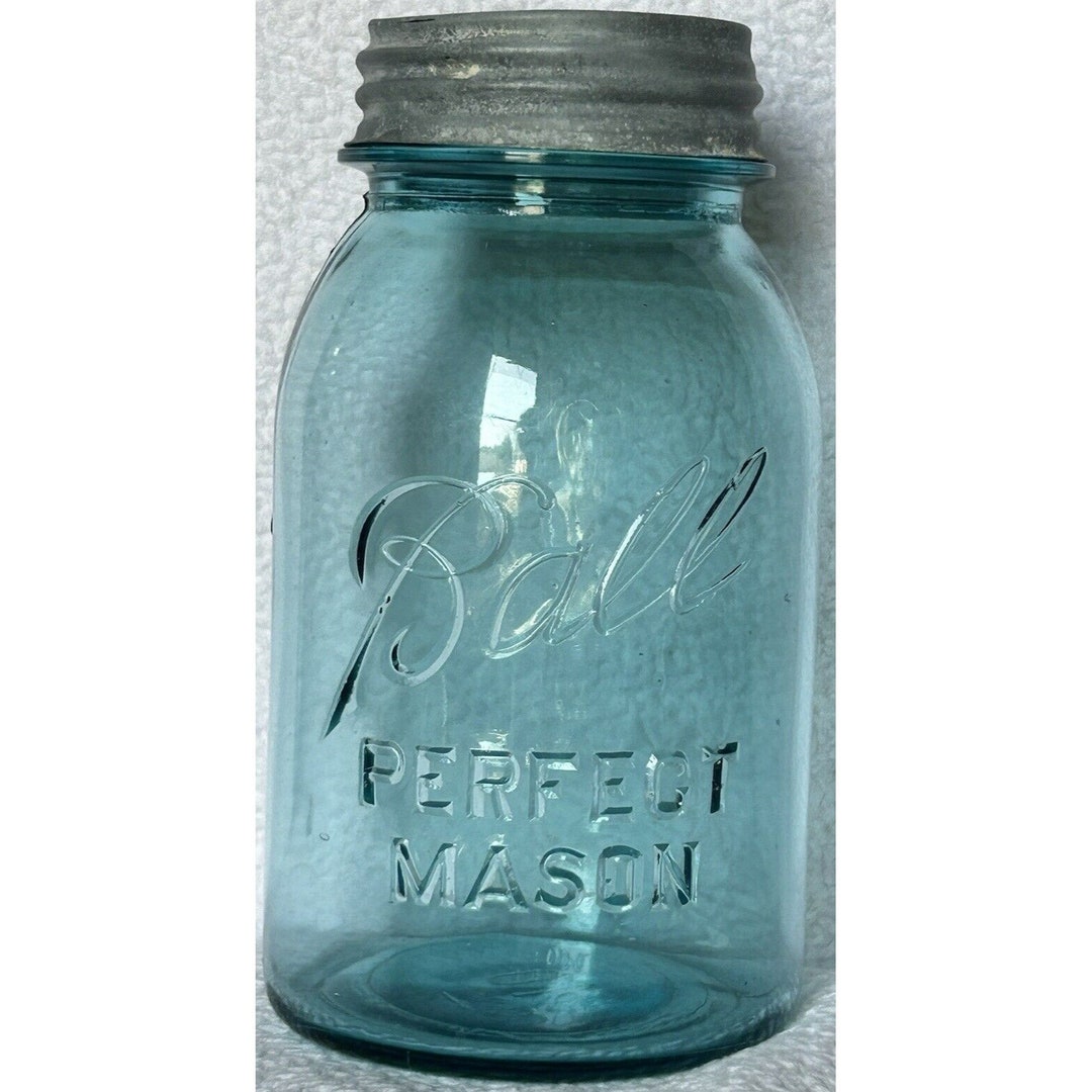 Ball Canning Jar Perfect Mason 1 Quart Aqua Blue Mold #10 Vintage 1923 ...