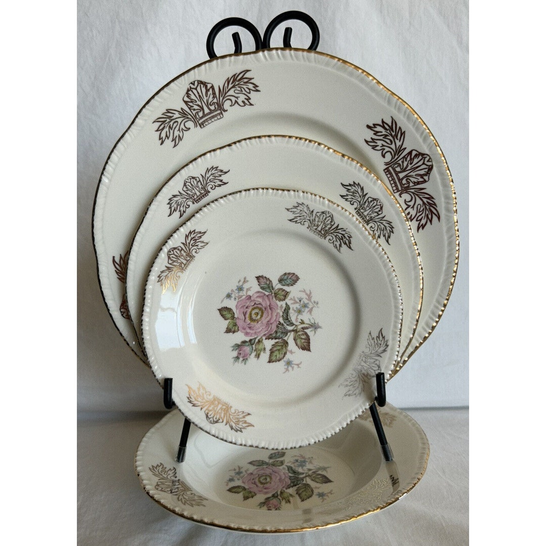 Vintage Homer Laughlin Queen Esther 1950’s 4 Piece Set Pink Rose Over ...