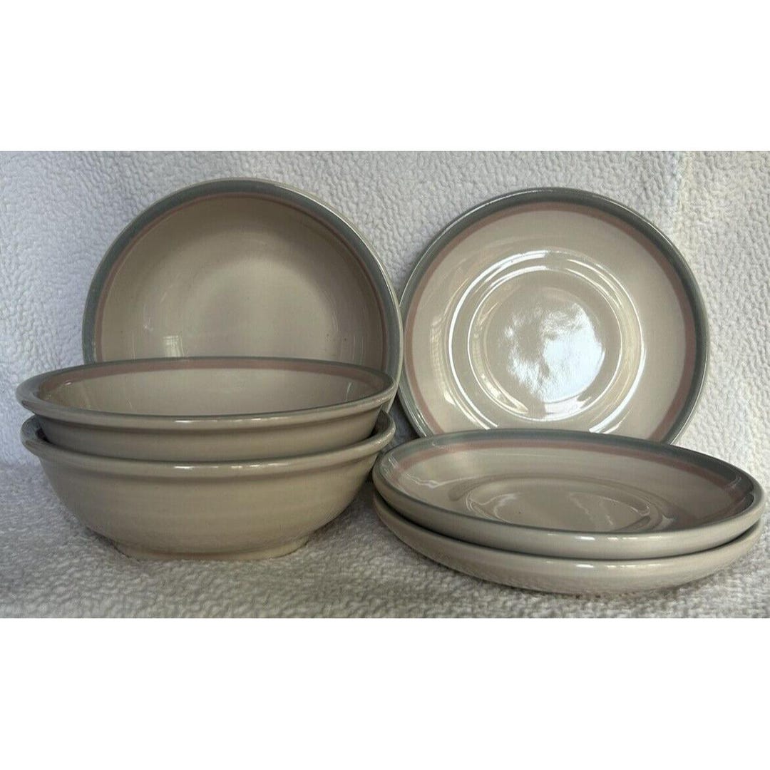 Pfaltzgraff Aura Pink Bowls and Saucers Set - Discontinued Dinnerware ...