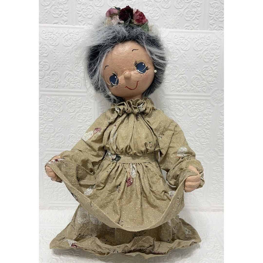 Rare Dip N Drape Paper Mache FOLK ART DOLL With a Holiday Snowman Dress ...
