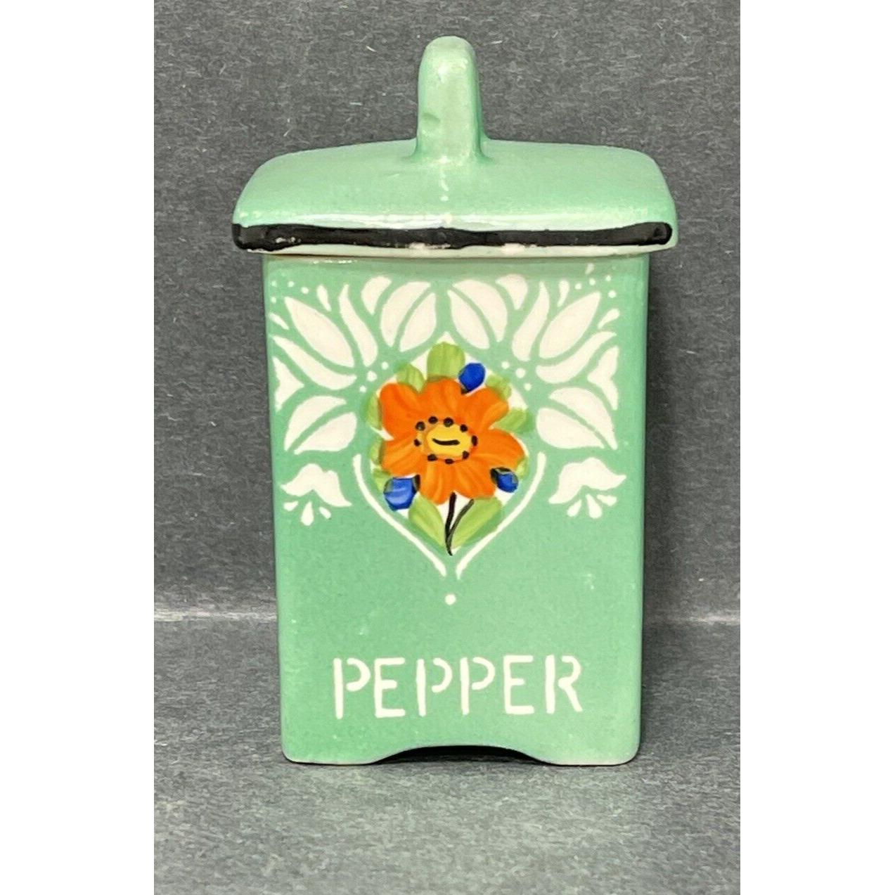 Hand Painted Pepper Canister Made in Czechoslovakia 3 Inch Rare Green ...