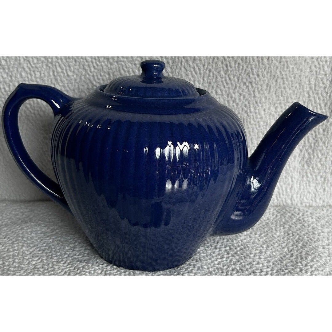 Blue Ribbed Tea Pot Unmarked Condition is Very Good. No Chips, Cracks ...