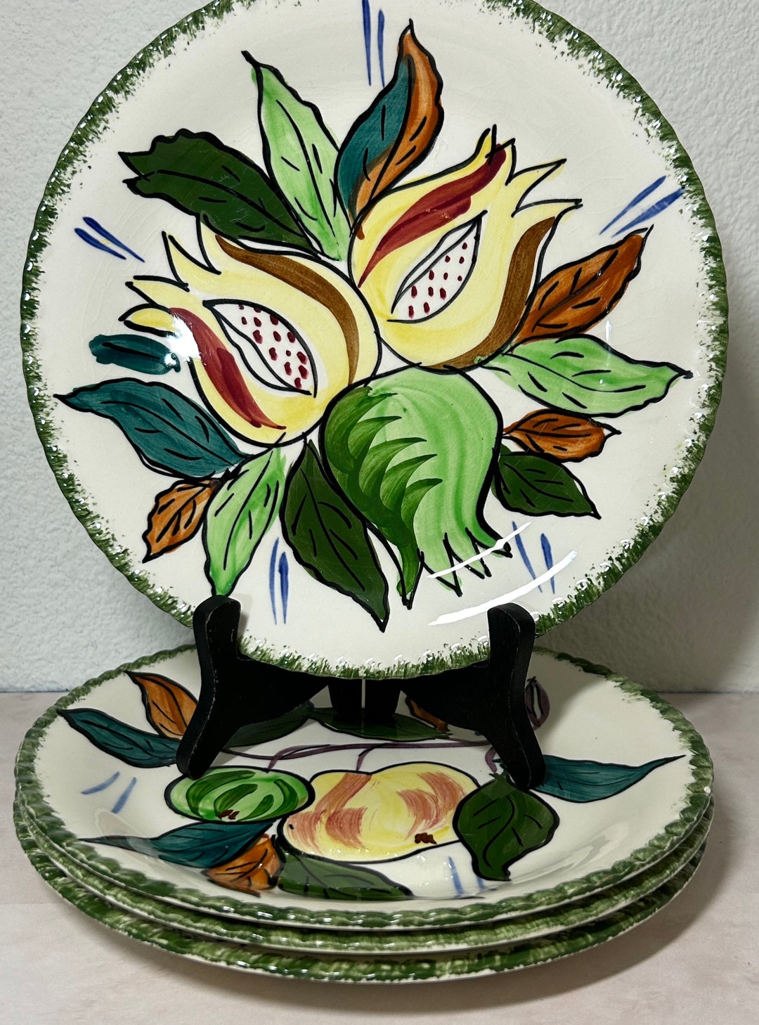 Vintage Italian Luncheon Plates: Hand-painted Fruit Motif, Set of 4 - Etsy
