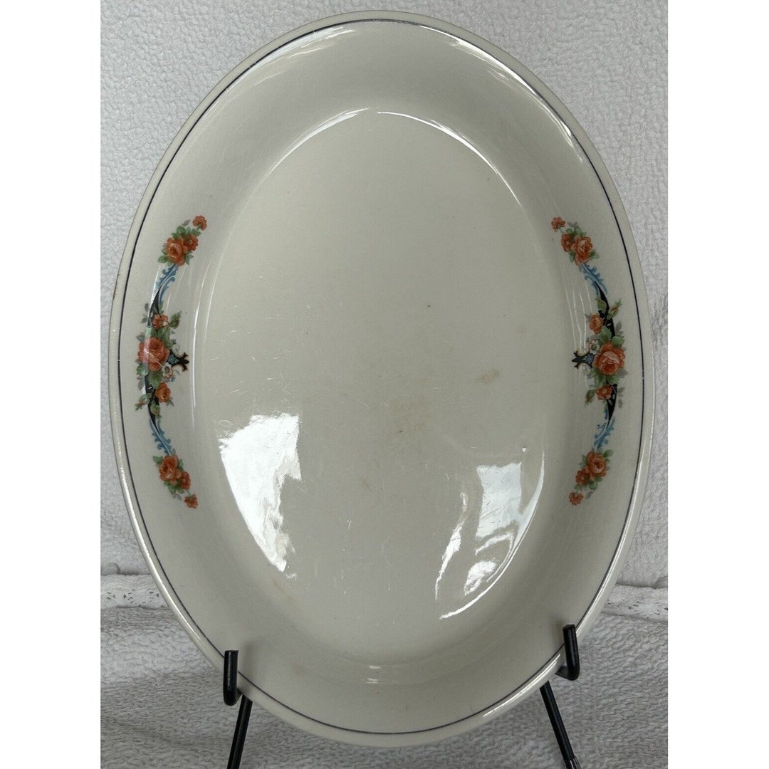 Crown Potteries Company Platter 11 5/8”L X 8 5/8”W Orange Roses ...