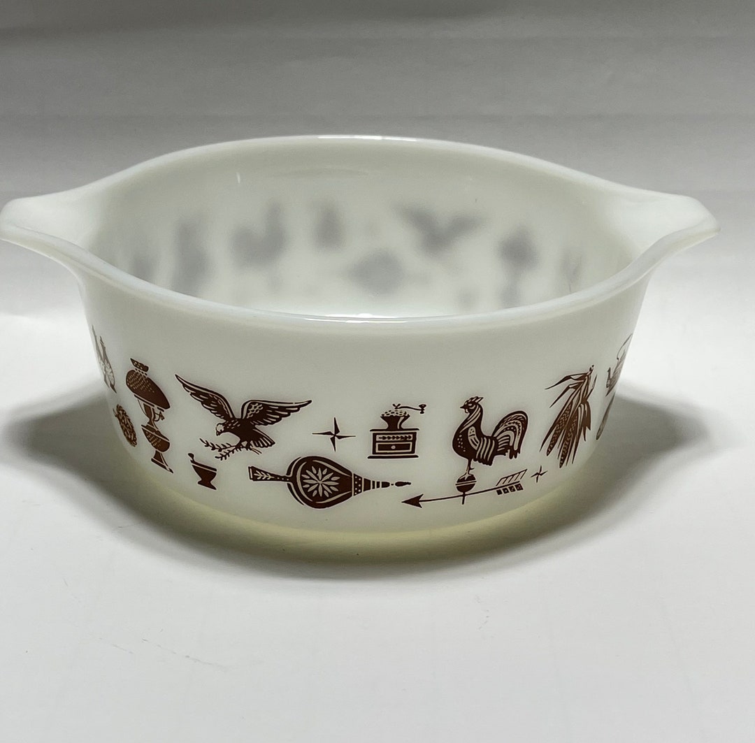 Pyrex Eagle Americana Casserole White With Brown 472 1 1/2 Pint No Lid ...