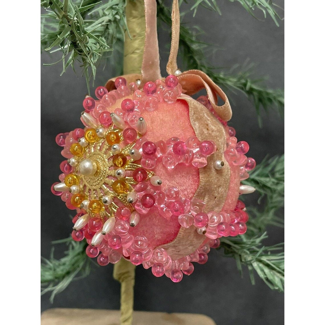 Vintage Push Pin Sequin Pink Christmas Ornament Granny Core Nostalgia ...