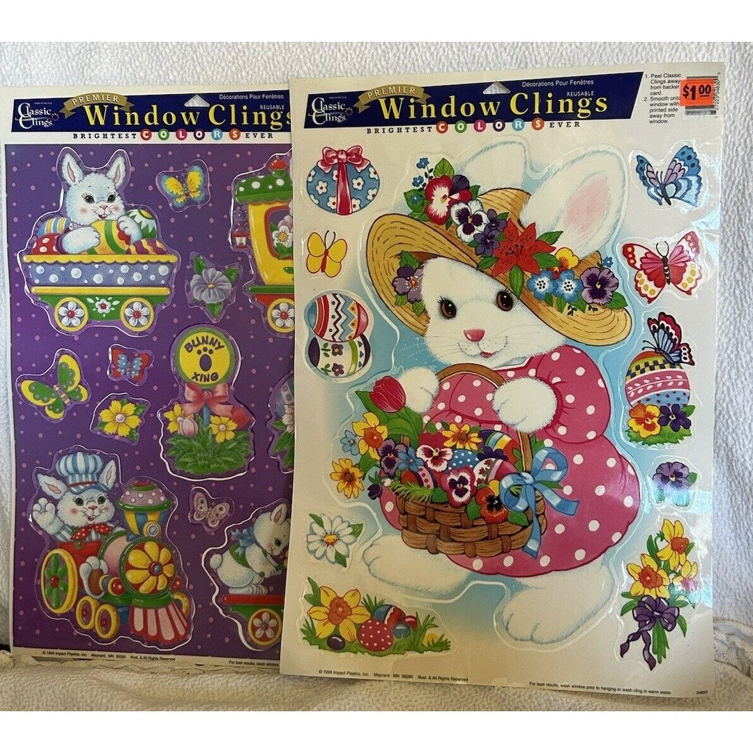 Vintage 1999 Easter Window Clings Classic Clings Set of 2 Bright Colors ...