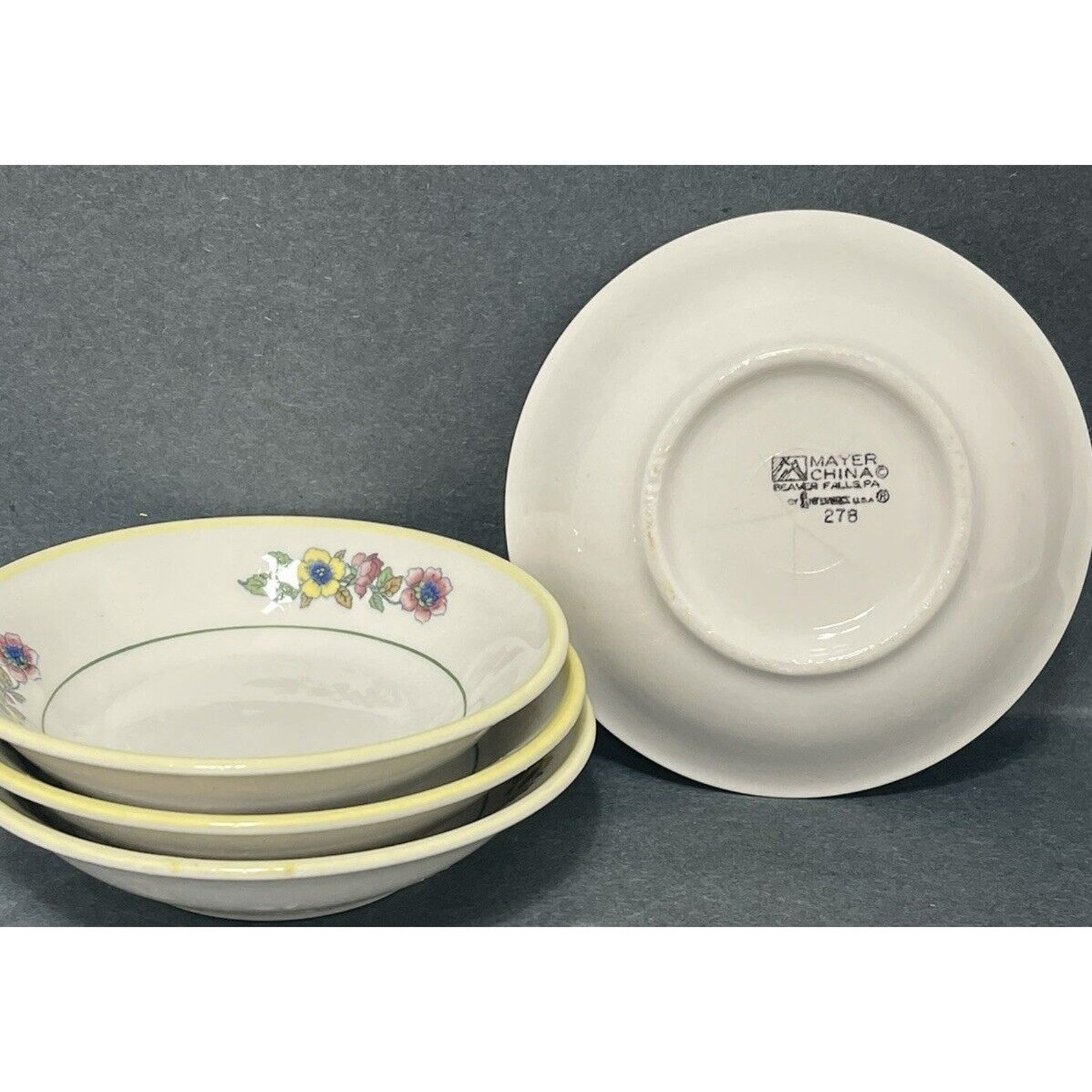 Mayer China Yellow Floral Flower Pattern 1990 Side Fruit Berry Bowl Set ...