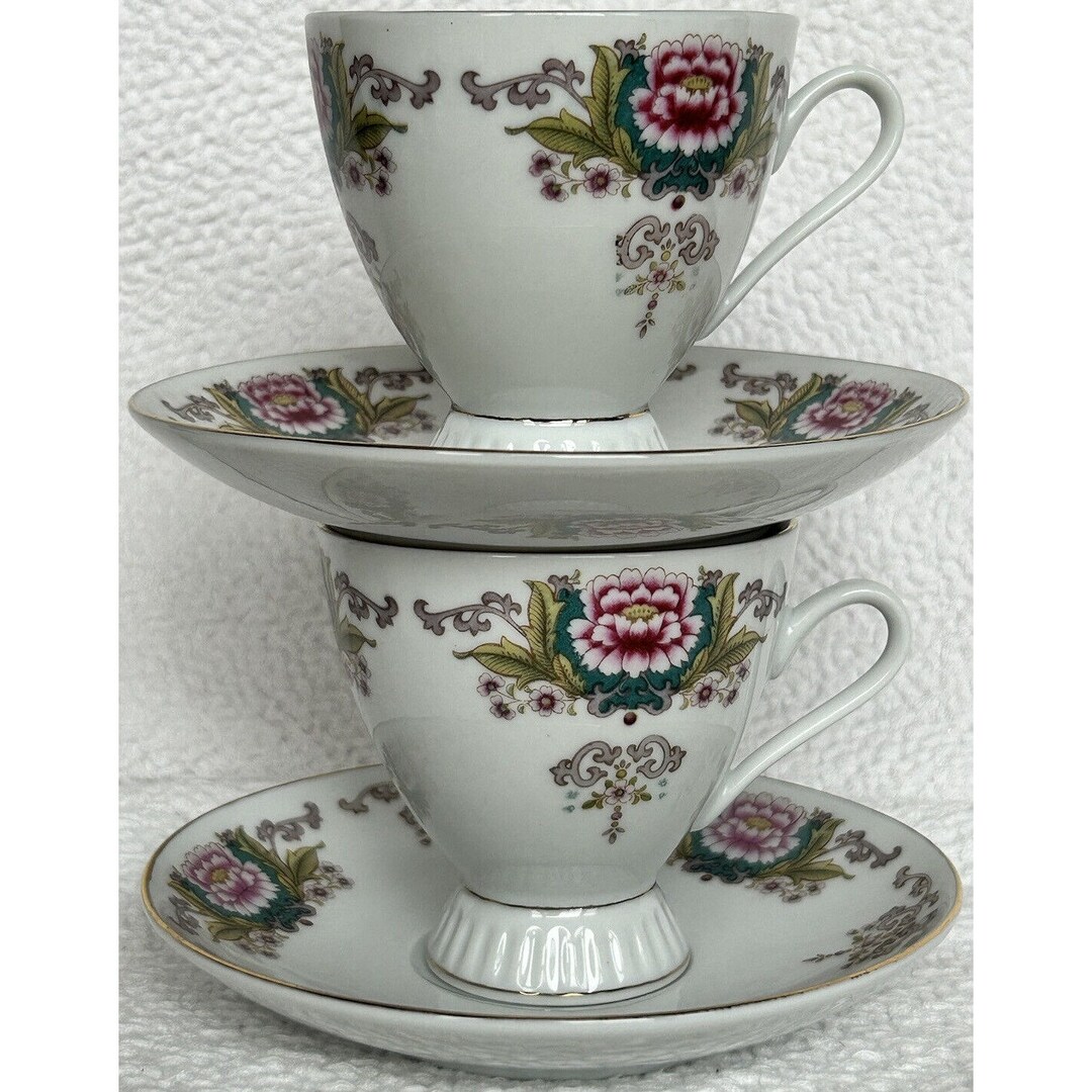 Yong Sheng Vintage 1970s Lotus Flower Set of 2 Cups & Saucers Liling ...