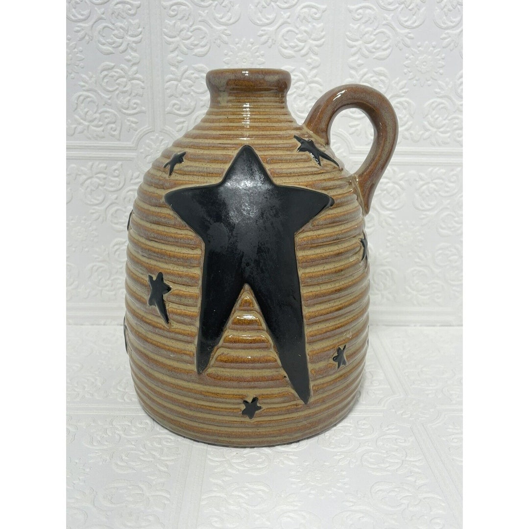 Honey and Me Inc. Star Pottery Jug Vase Country Primitive Folk Art Red ...