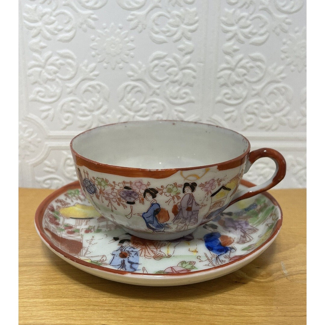 Vintage Japanese Geisha Girl Porcelain Tea Cup & Saucer - Etsy