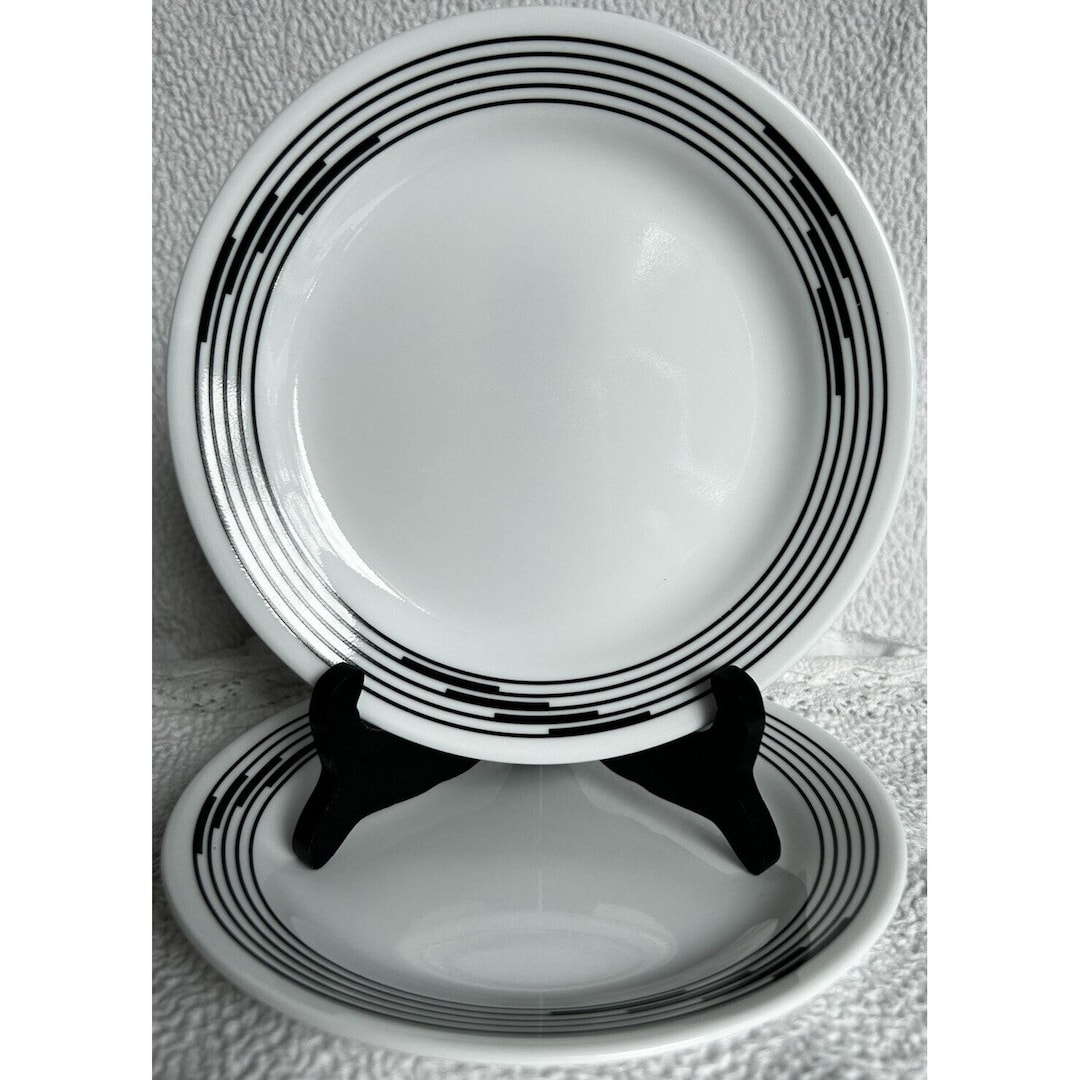 Vintage Corelle Bread Plates 1990s Set of 2 Optic Black 7 1/8”geometric ...