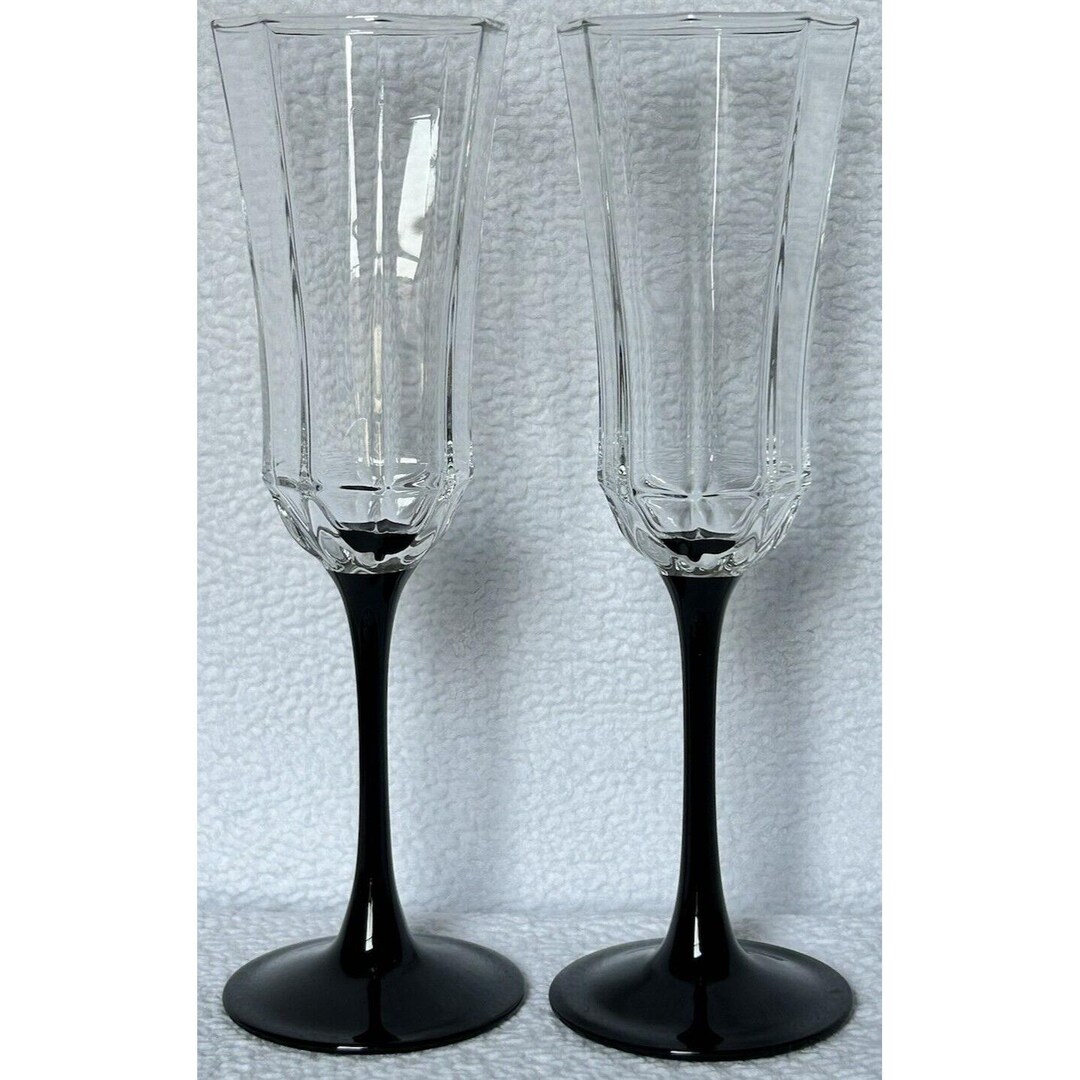 Wine Glasses Luminarc France Temptation Long Black Stemmed Octagonal ...