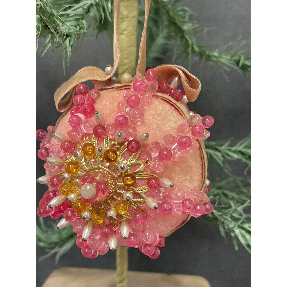 Vintage Push Pin Sequin Pink Christmas Ornament Granny Core Nostalgia ...