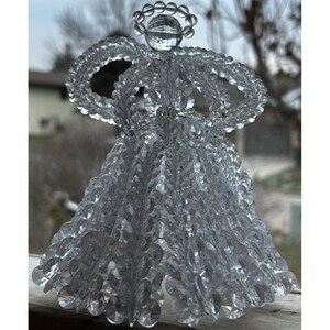 Hand Beaded Angel Tree Topper or Standing Angel Figure Clear Beads 5 1 ...