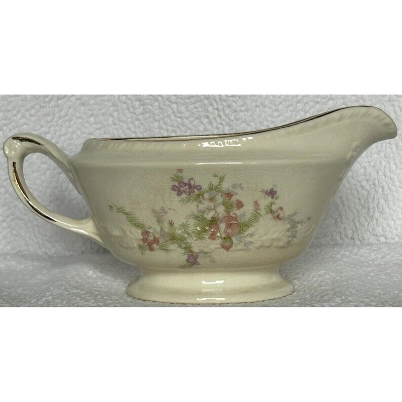 Crown Potteries Gravy Boat Vintage 1942 Pink & Lilac Flowers Pattern ...