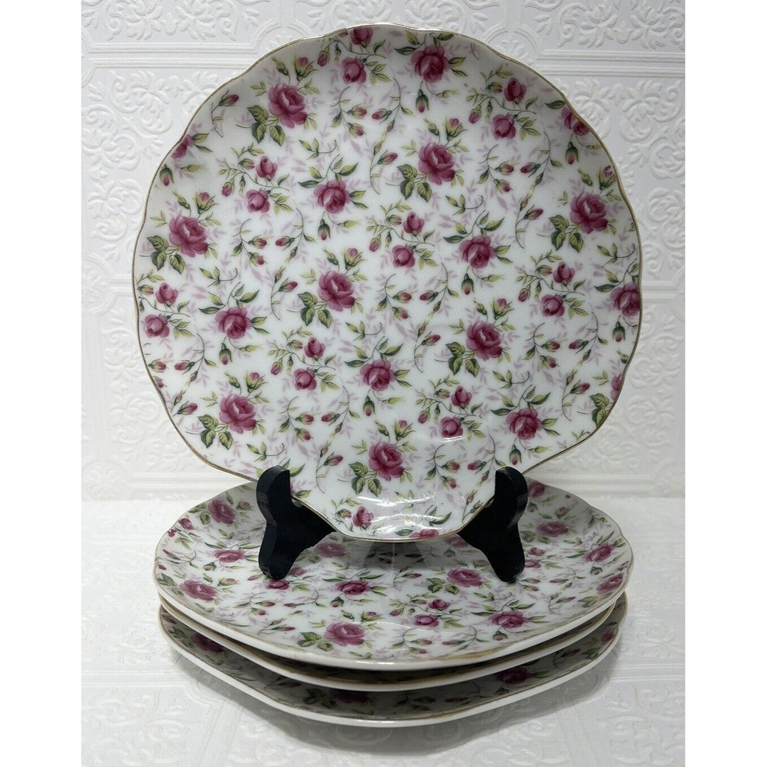 Lefton China Hand Painted Luncheon Set Pink Rose Summer Chintz Set of 4 ...