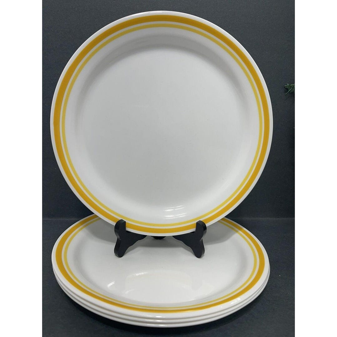 Citrus by Corning Corelle Yellow Stripe Rim Dinner Played Set of 4 ...