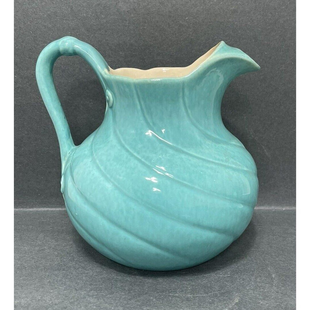 Red Wing Pottery Blue Turquoise Swirl Water Pitcher Vase With Ice Lip ...