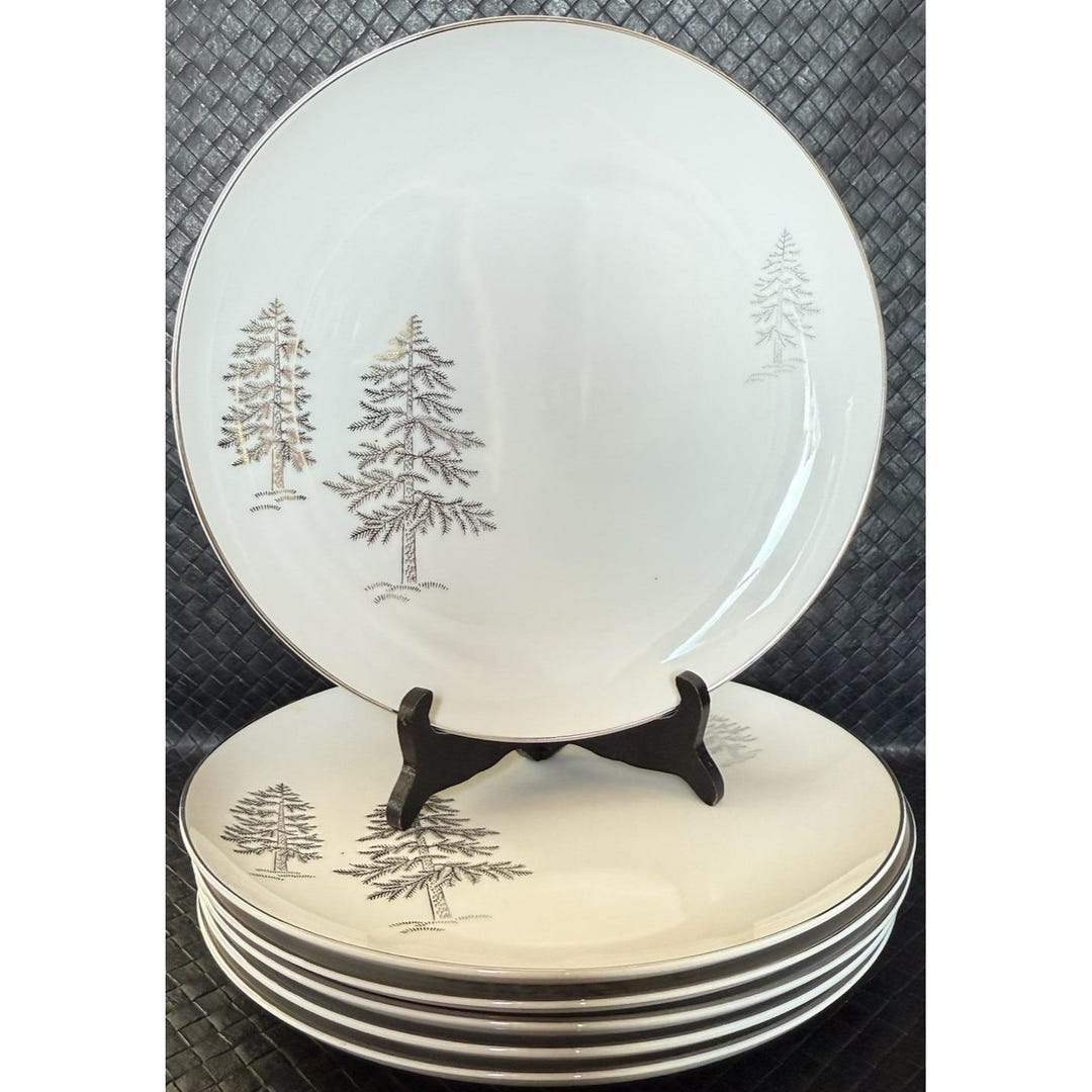 Fukagawa Dinner Plates Arita Silver Tree #224 Set of 6 Hand Painted ...