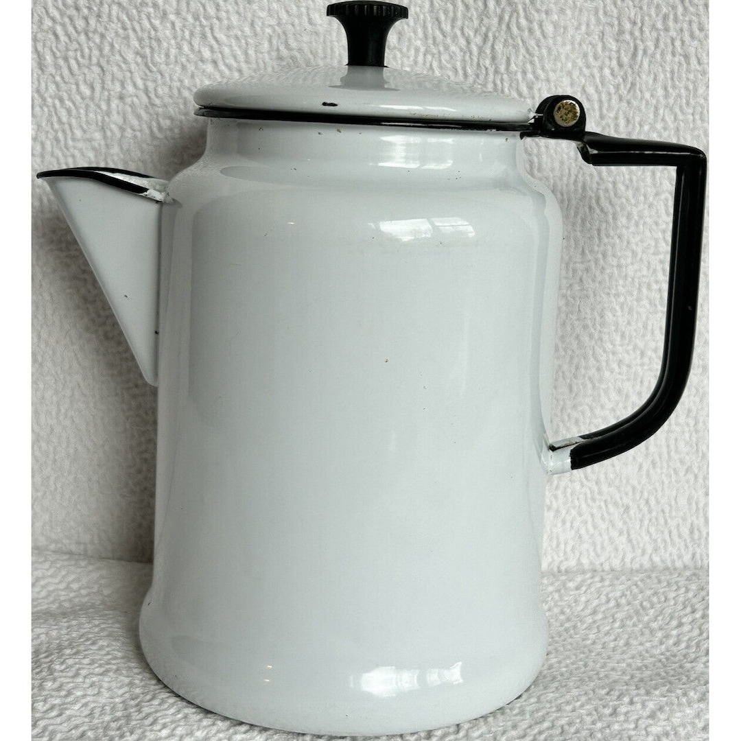 Vintage Enamelware Coffee Pot White & Black 9H X 4 1/4W VGUC - Etsy