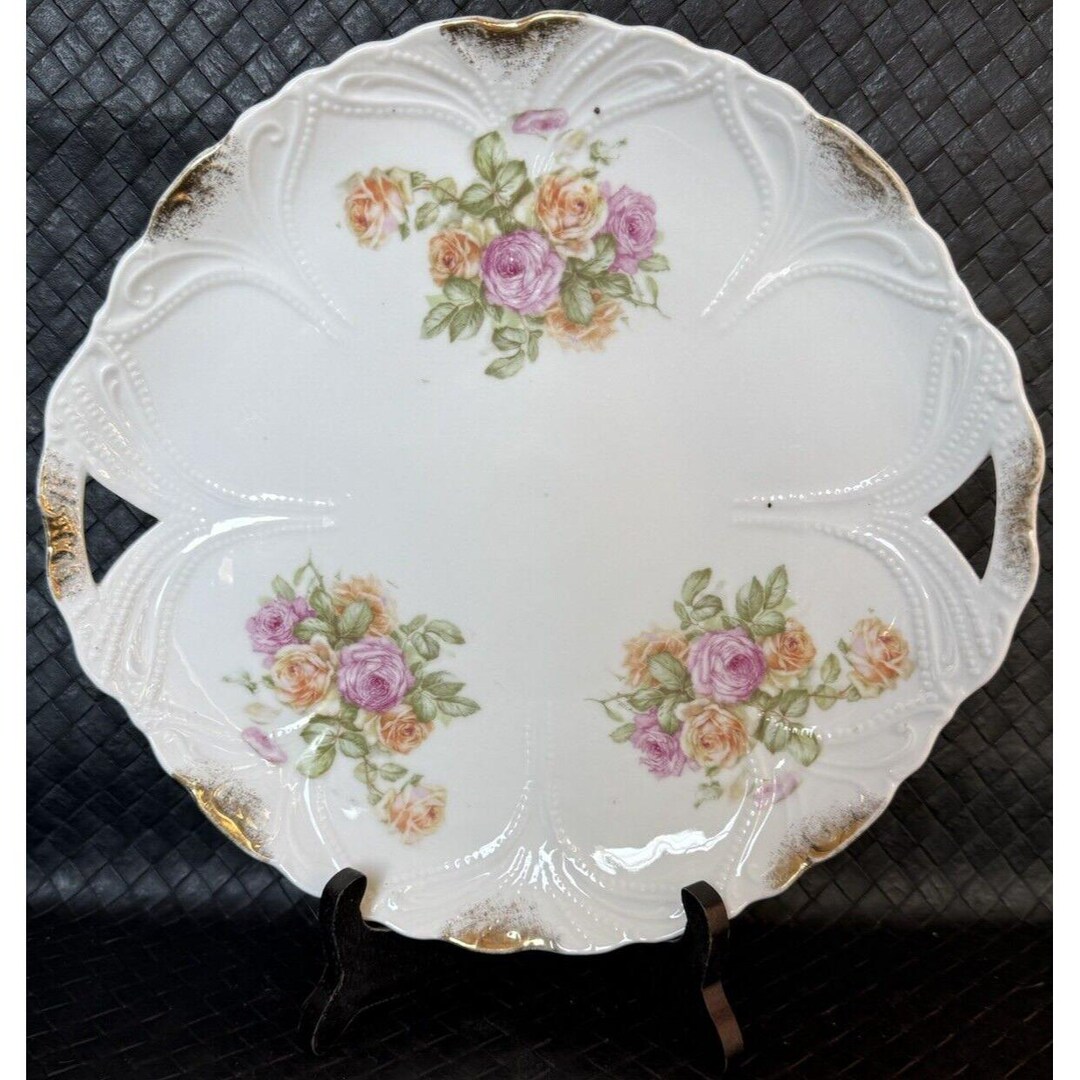 Antique Cake Plate Embossed Dot Pattern Scalloped Cutouts Pink and ...