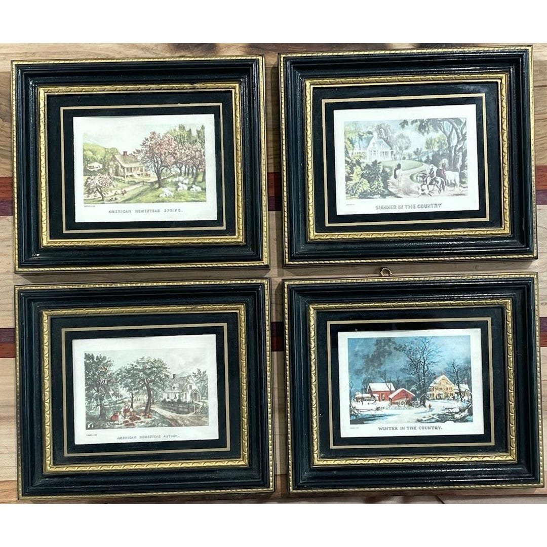 Currier Ives American Homestead Vtg Art Set 4 Spring Summer Fall Winter ...