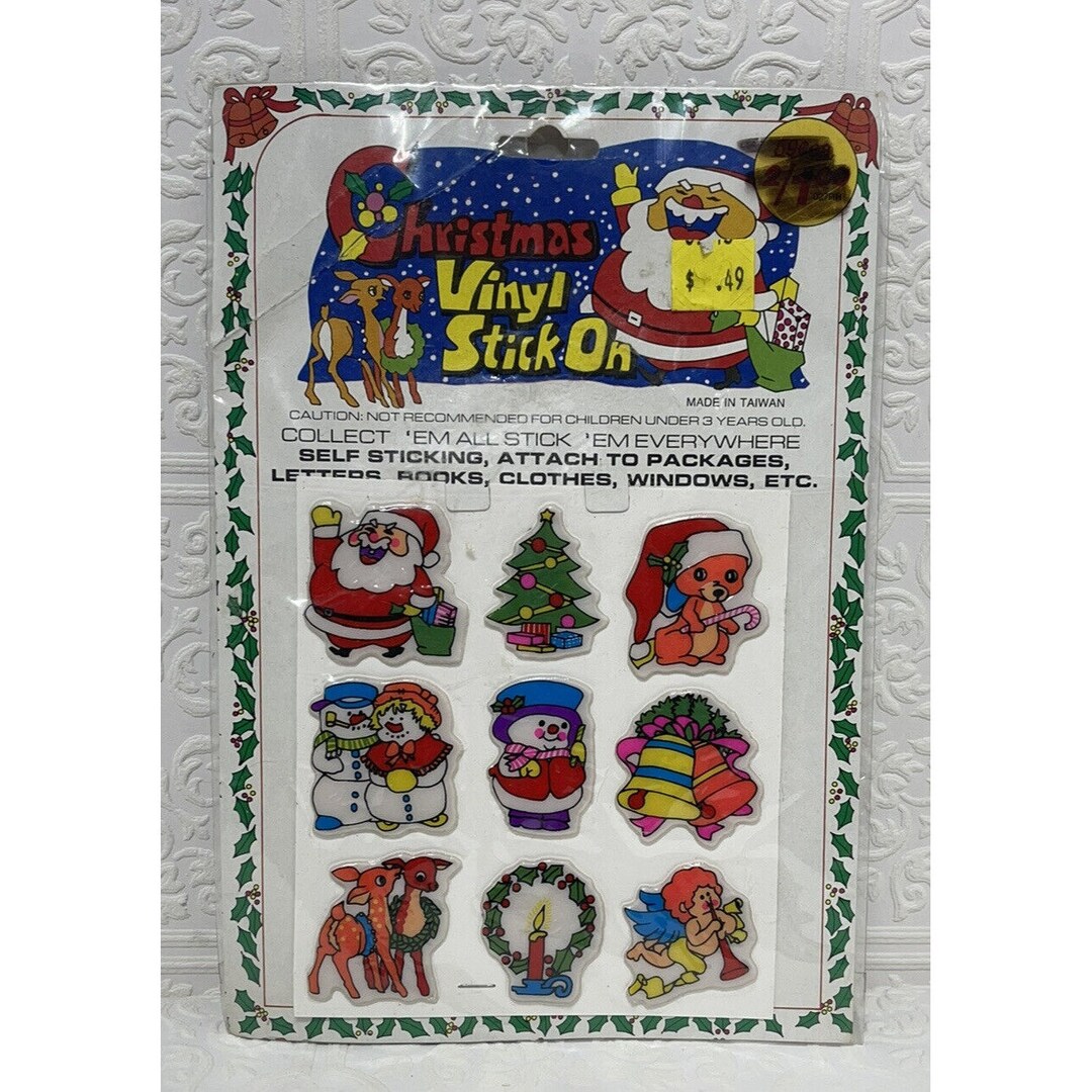 Vintage Christmas Puffy Stickers Vinyl Stick on Santa Rudolph Frosty 3D ...