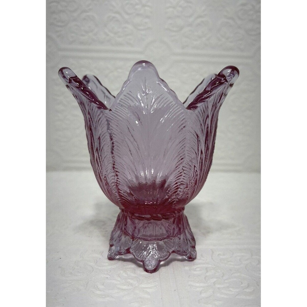 Vintage Fenton Art Glass Cranberry Pink Tulip Two Way Candle Votive ...