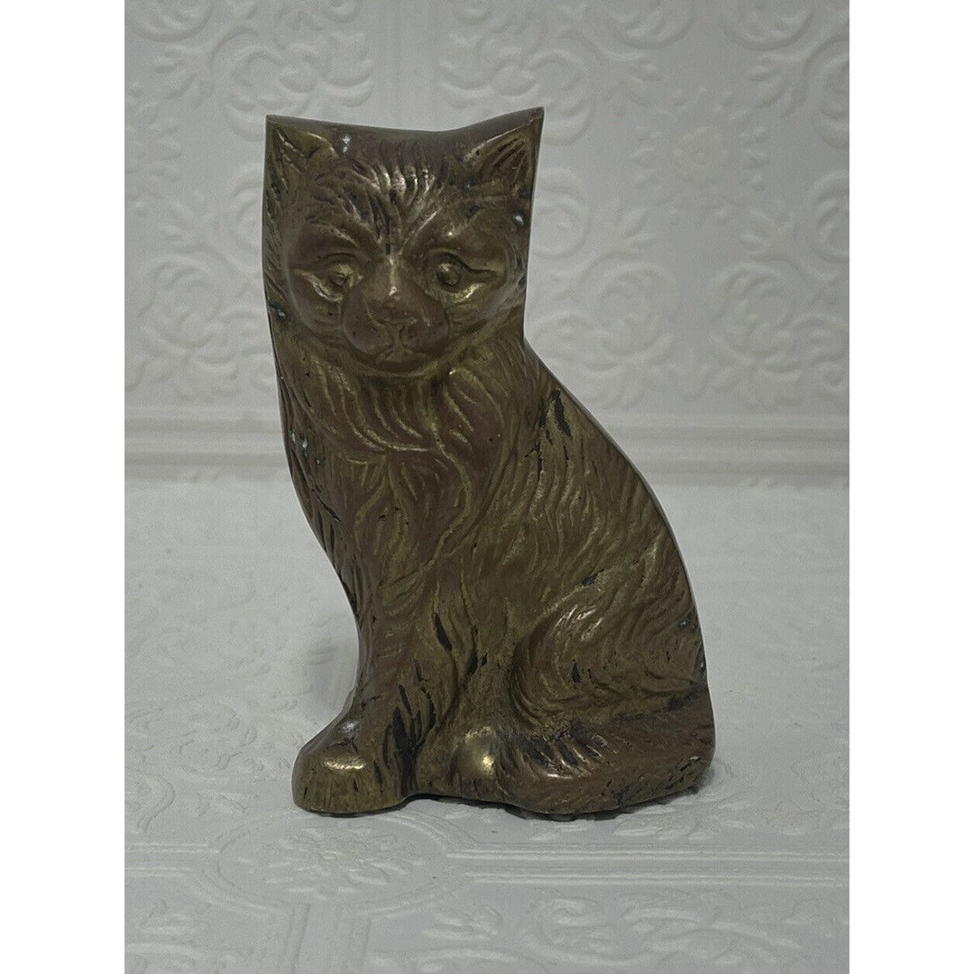 Vintage Solid Brass Cat Figurine 4” Kitschy Fin Piece - Etsy