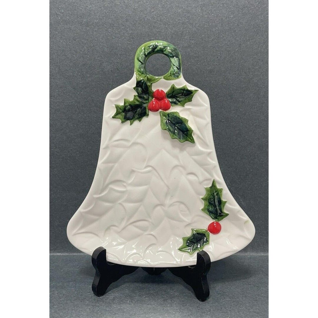 Vintage Lefton Ceramic Christmas Bell White Serving Platter Plate ...