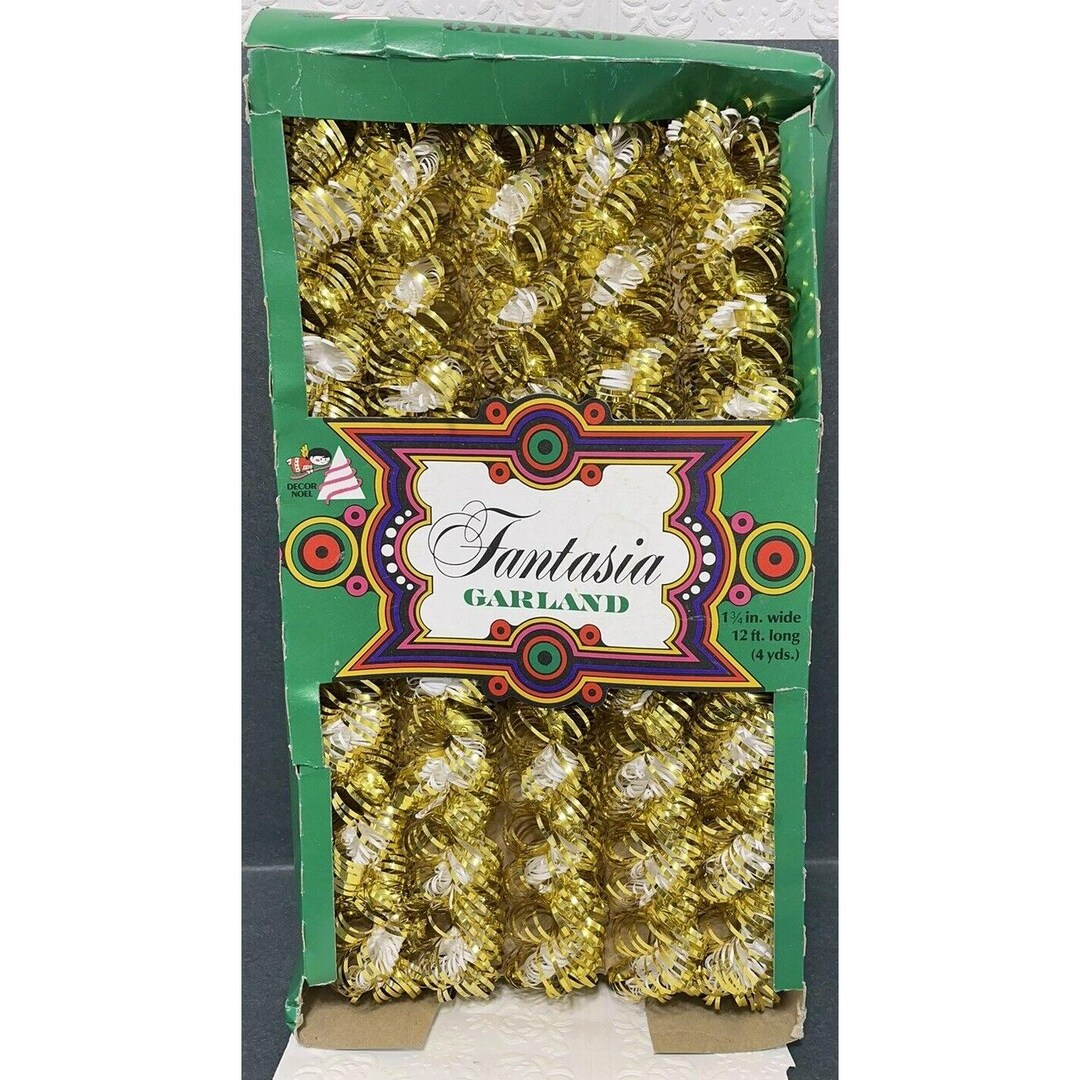 Fantasia Christmas Tinsel Garland Tree Window Door Retro Gold White 12 ...