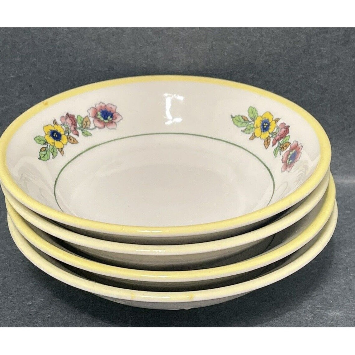 Mayer China Yellow Floral Flower Pattern 1990 Side Fruit Berry Bowl Set ...