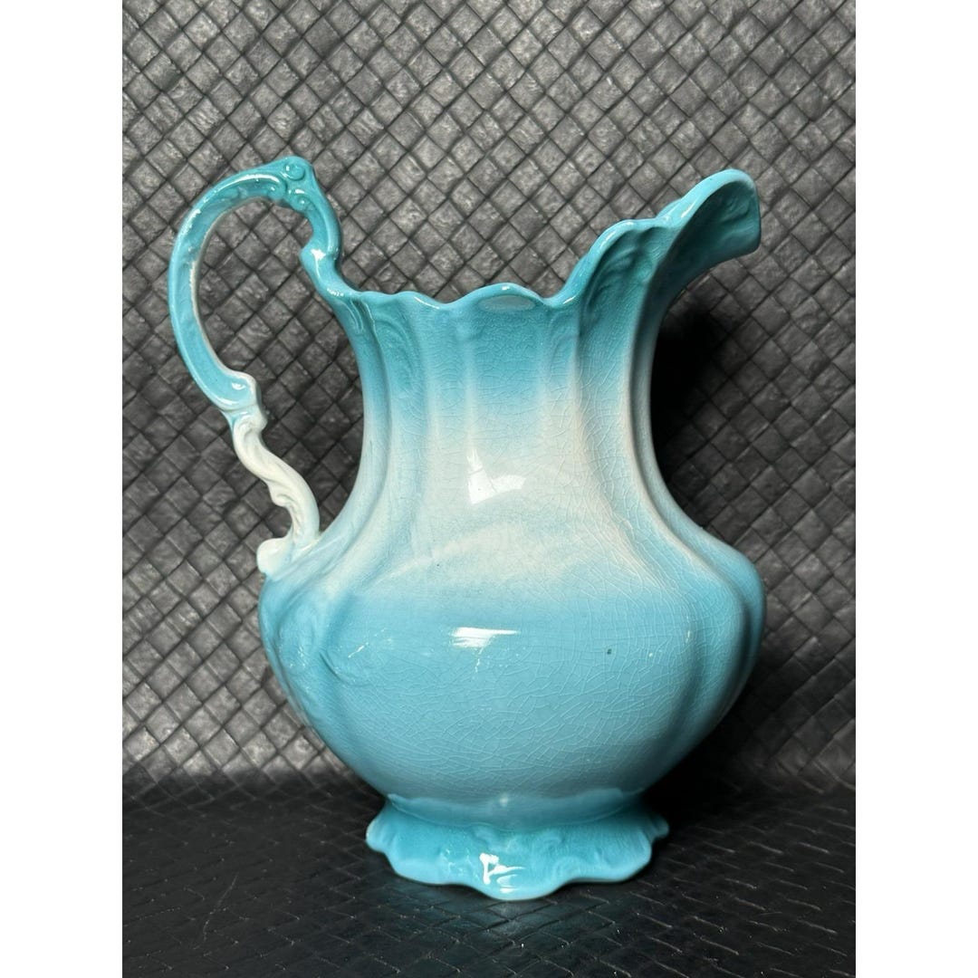 Antique Blue White Pitcher Bathing Jug Homer Laughlin Victorian Ornate ...