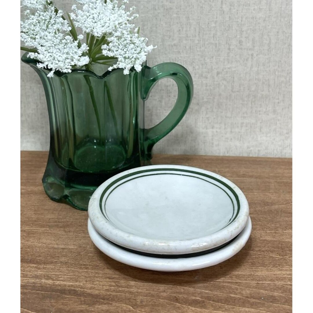 2 Restaurant Ware Shenango Butter Pats 2 Green Stripe Chunky China ...