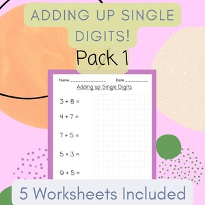 Adding up Single Digits Pack 1 - Etsy