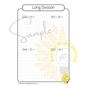 Long Division Work Sheet Pack 1 - Etsy