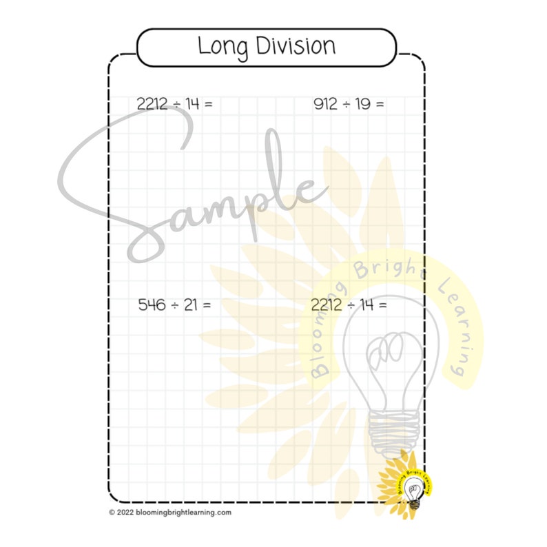 Long Division Work Sheet Pack 1 - Etsy