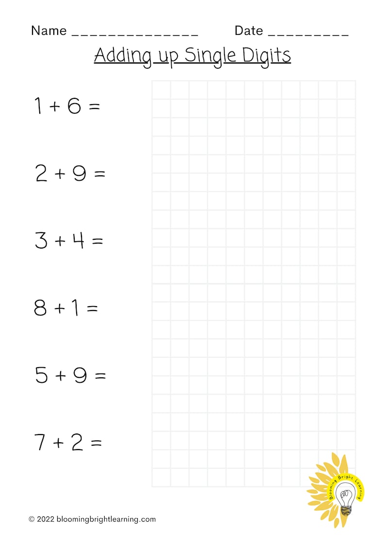 Adding Single Digit Numbers Work Pack / Work Sheets - Etsy